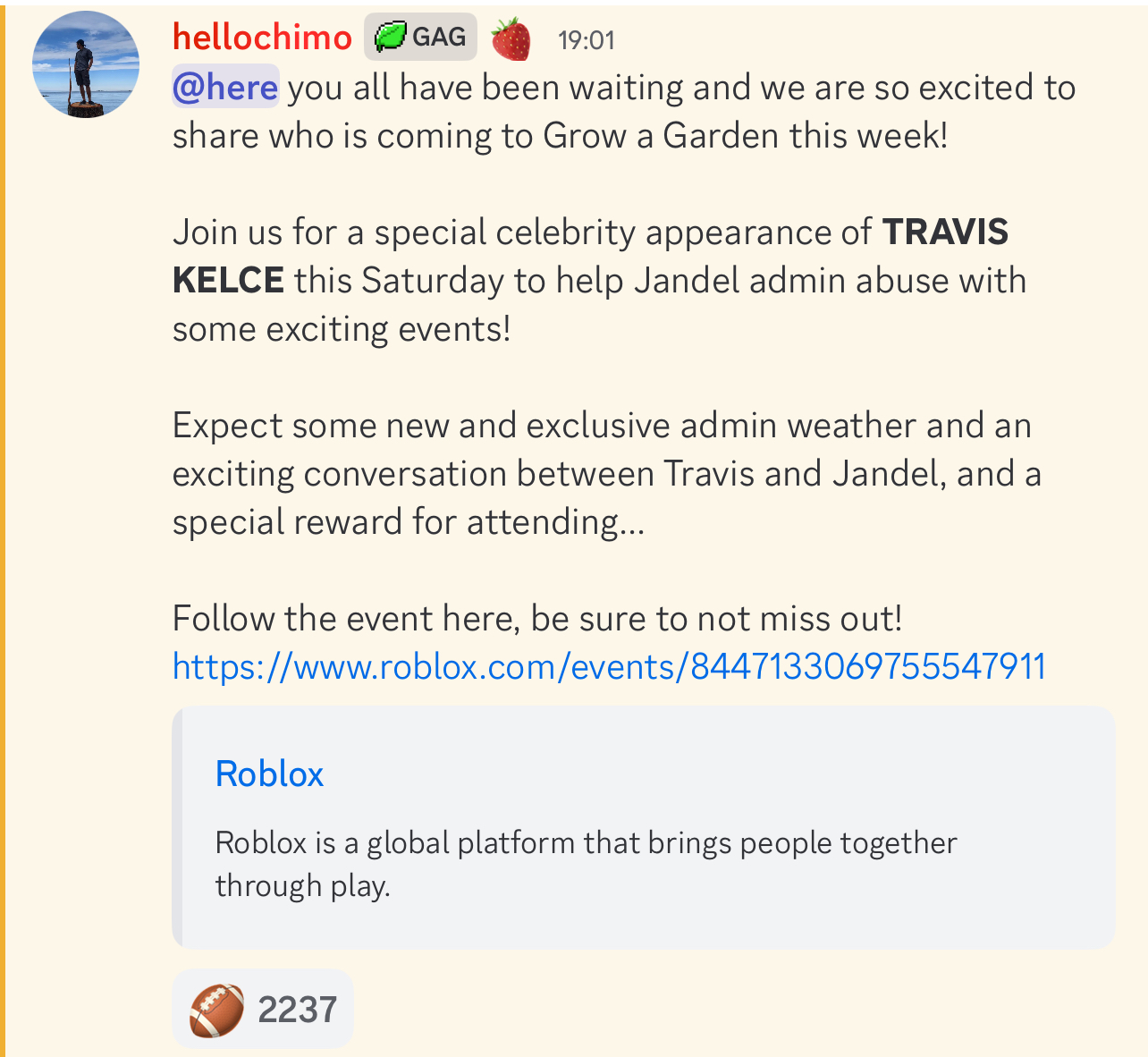 Grow A Garden Jandel x Travis Kelce Admin Abuse Official Announcement ...