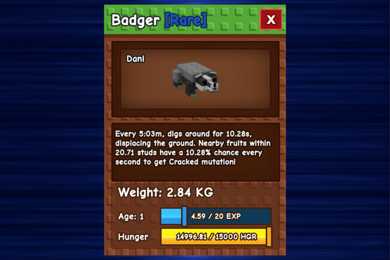 Benefits Of The Grow A Garden Badger Pet - Durbin Rock